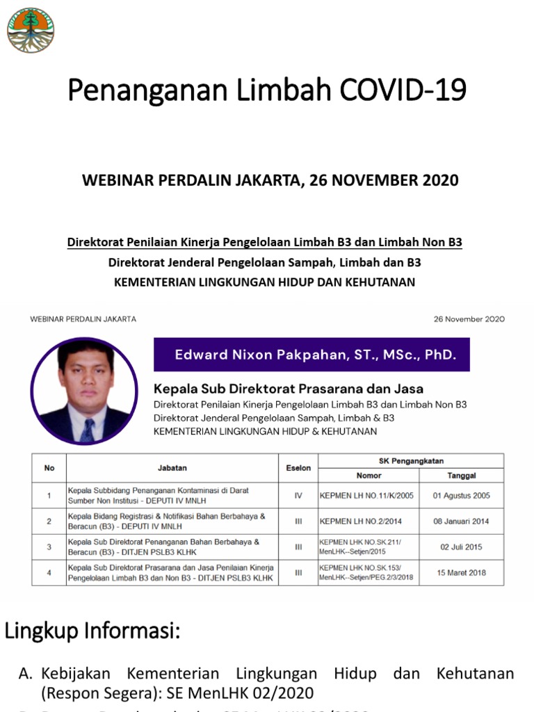 Respon KLHK LB3 COVID19 - Edward Nixon Pakpahan, ST., MSC., PhD. | PDF