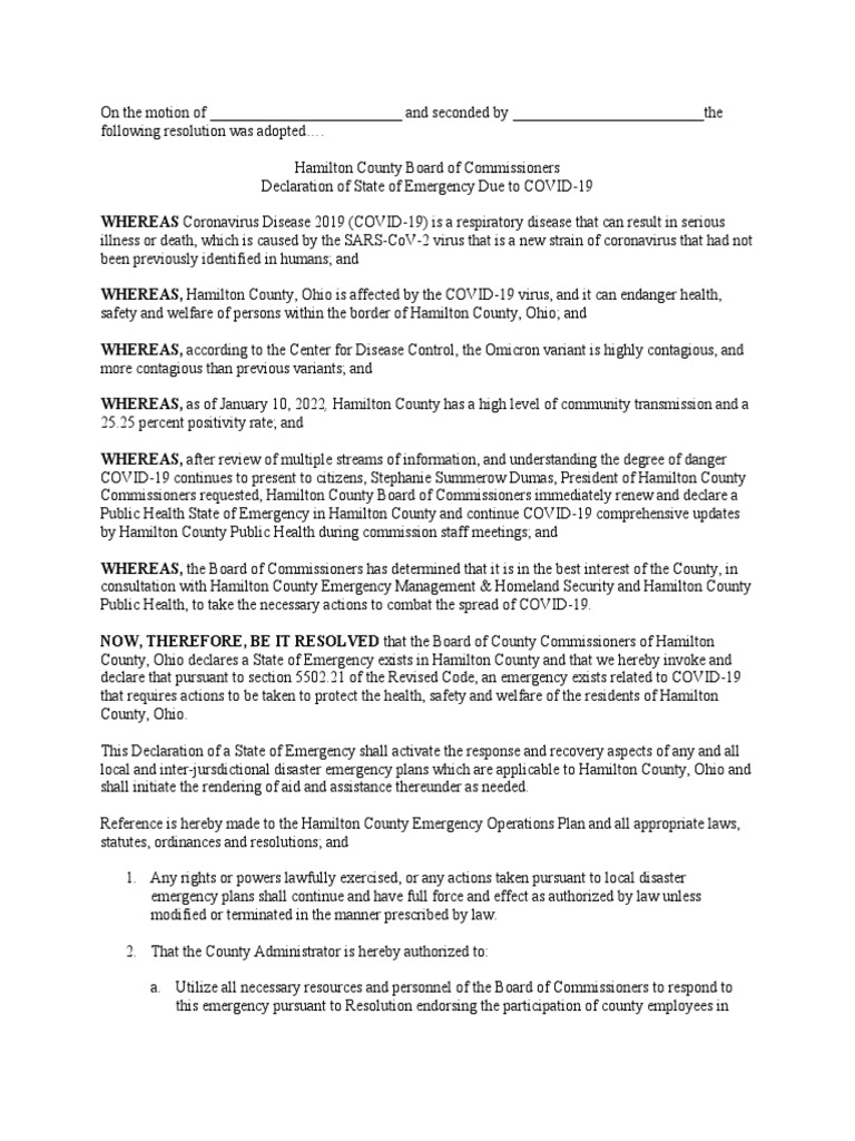 Resolution Declaration of State of Emergency | PDF | Emergency | State ...