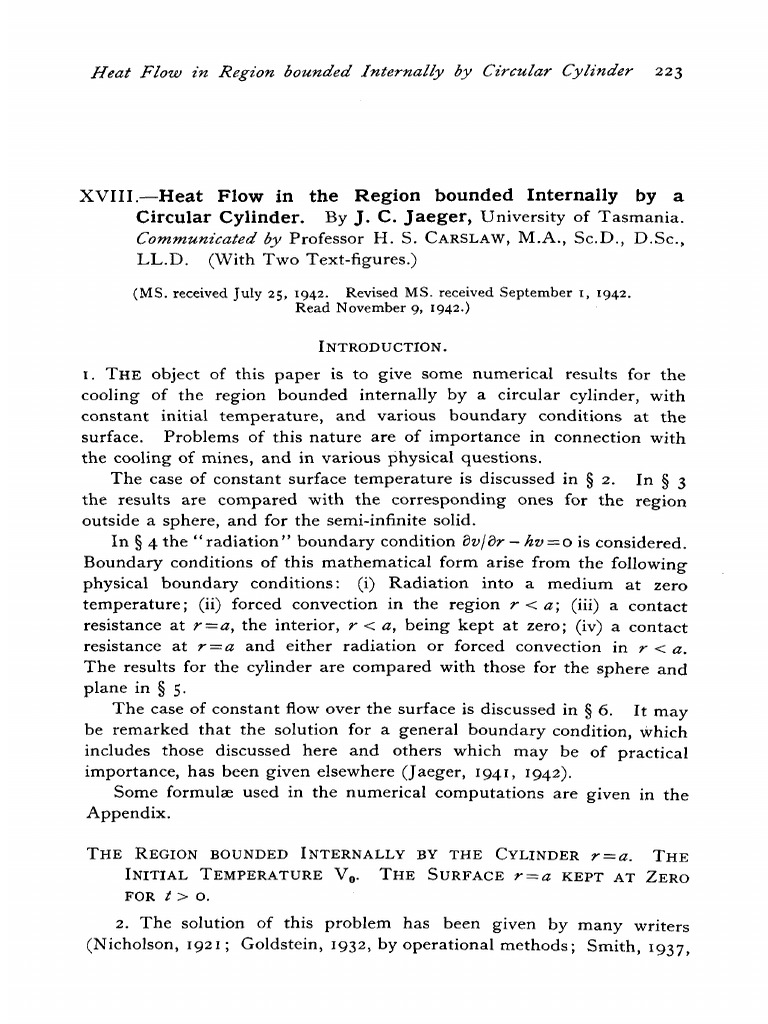 Heat Flow in The Region Bounded Internally by A Circular Cylinder ...