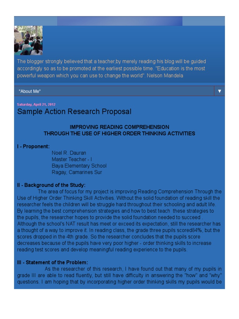 TEACHER'S WORK - Sample Action Research Proposal | Download Free PDF ...