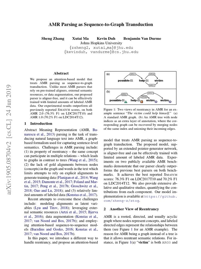AMR Parsing As Sequence-to-Graph Transduction | PDF | Parsing | Cognition