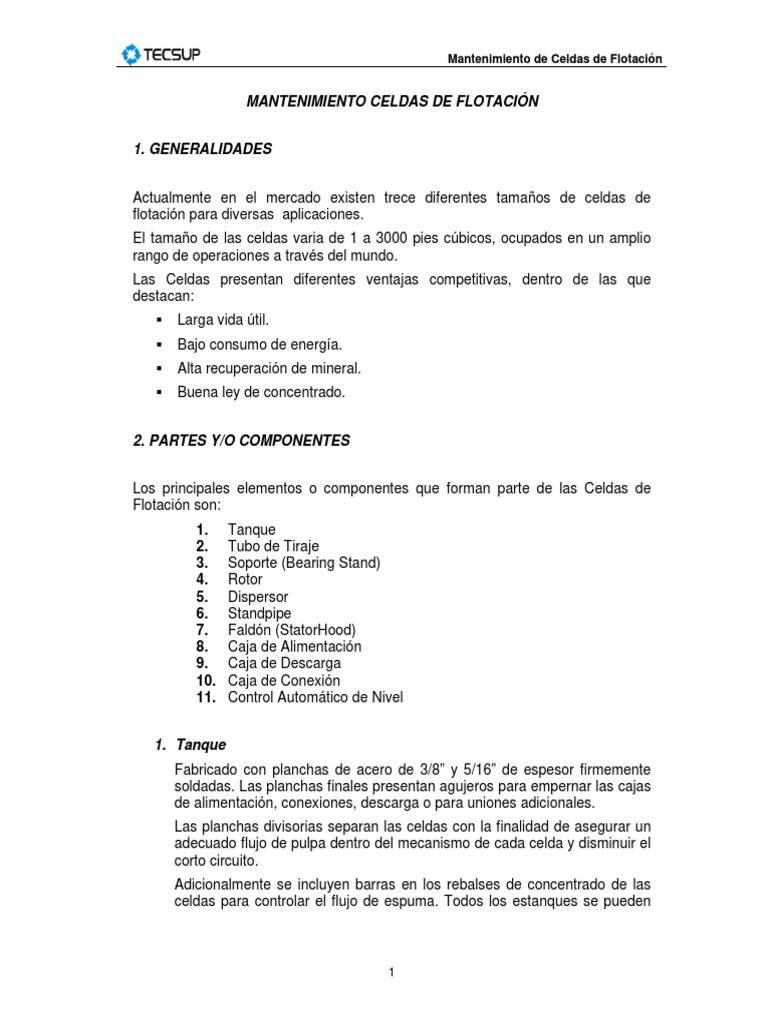 Mantenimiento Celdas de Flotacion | PDF | Tornillo | Tanques