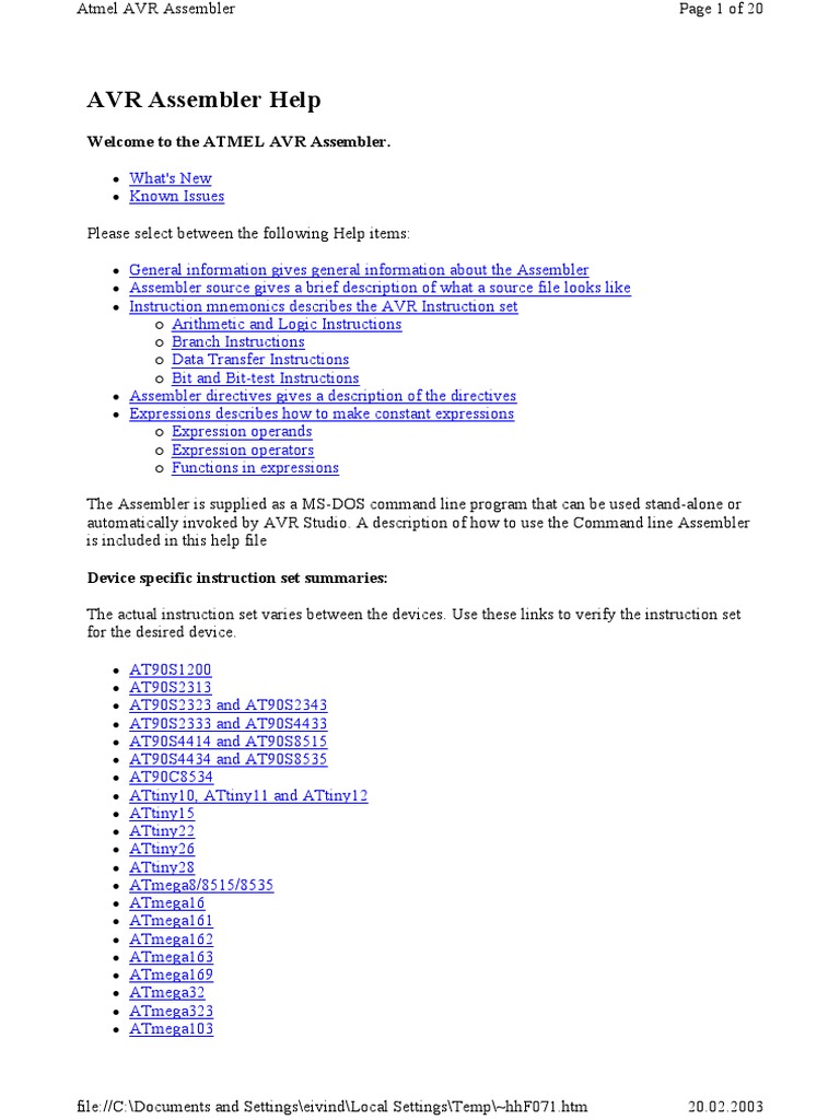 AVR Assembler Guide | PDF | Assembly Language | Arithmetic
