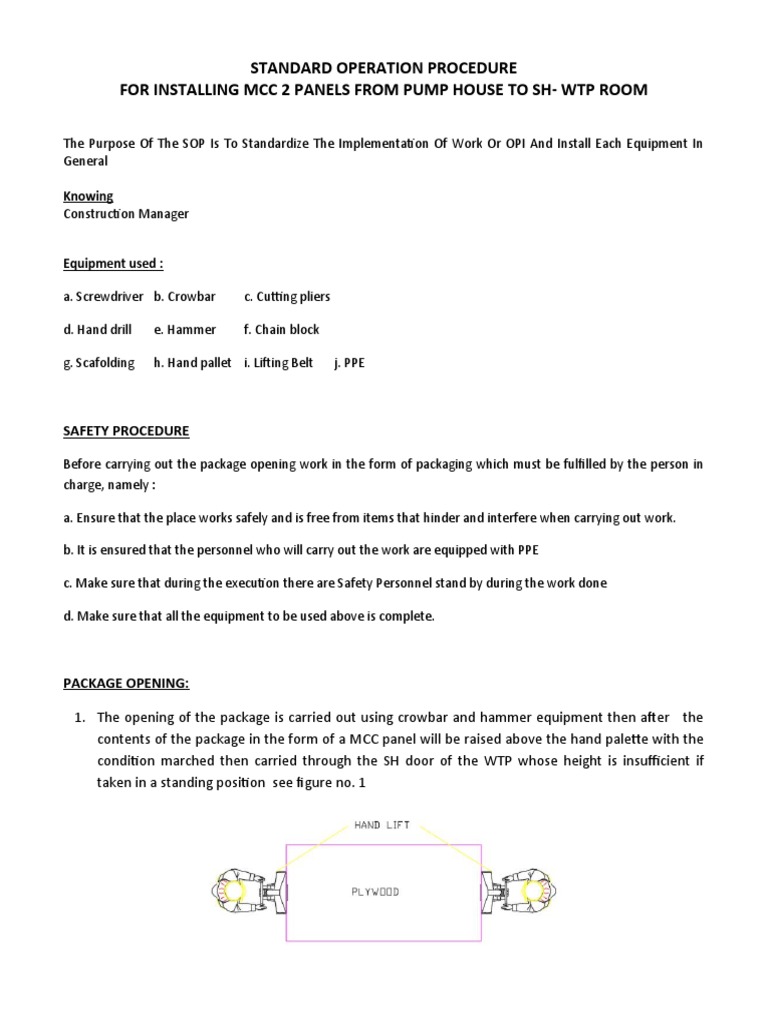 Standard Operation Procedure For Installing MCC 2 Panels From Pump House To SH-WTP Room | PDF ...