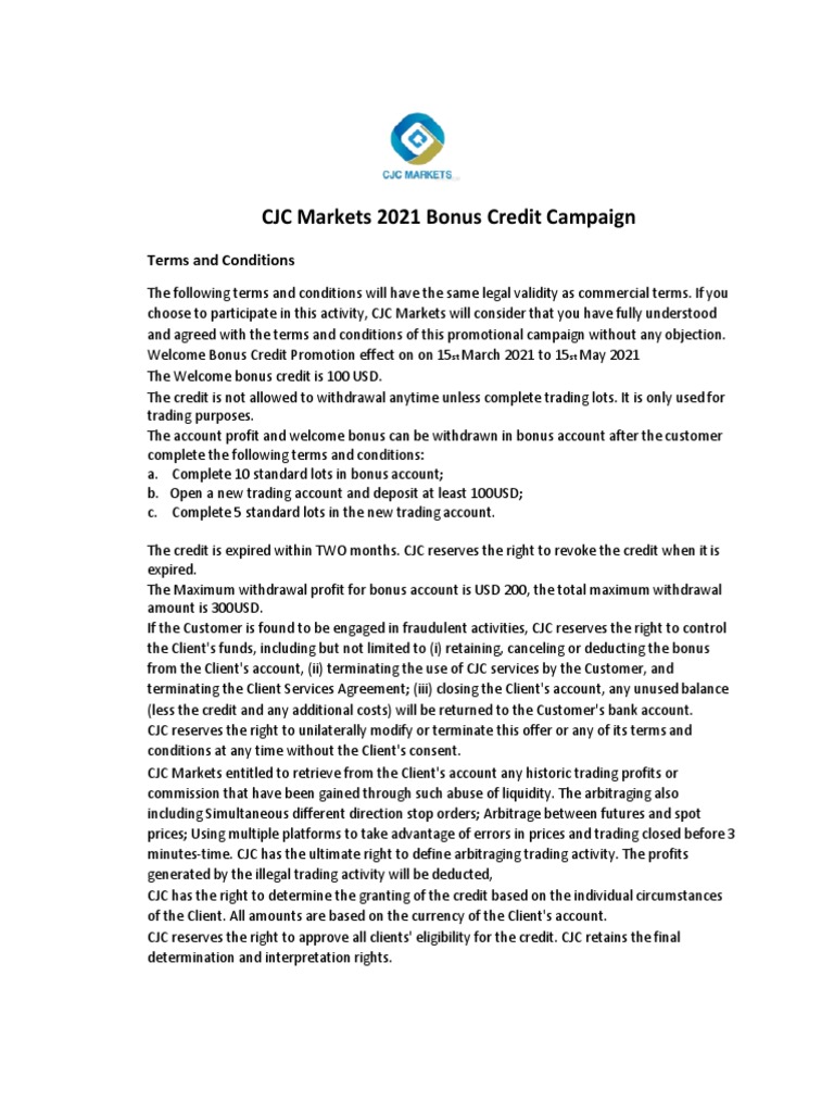 FXZone - CJC Markets 100 USD Welcome Bonus - Edy | PDF | Finance ...