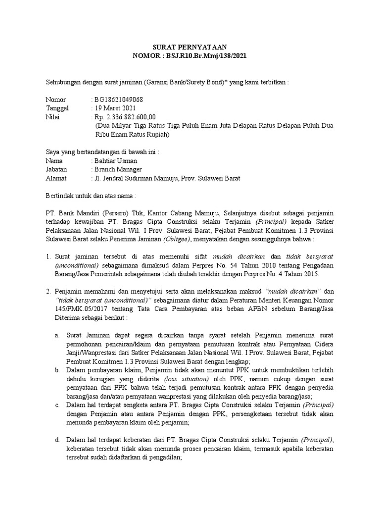 Surat Pernyataan Penjamin | PDF