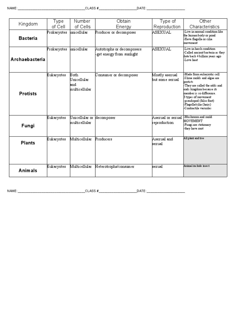 Kingdoms Classification Chart | PDF | Cell (Biology) | Eukaryotes