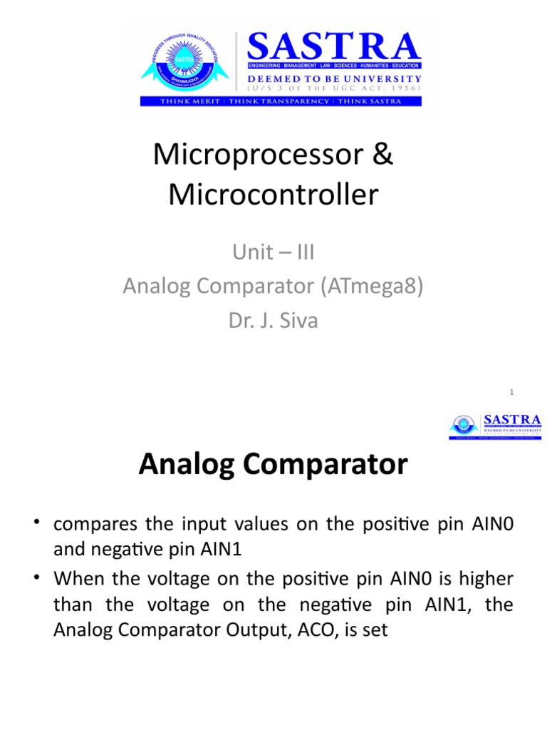 Microprocessor & Microcontroller: Unit - Iii Analog Comparator (Atmega8 ...