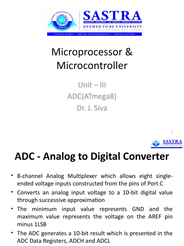 Microprocessor & Microcontroller: Unit - Iii Adc (Atmega8) Dr. J. Siva | PDF
