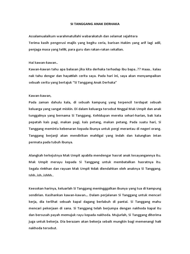 Si Tanggang Anak Derhaka | PDF