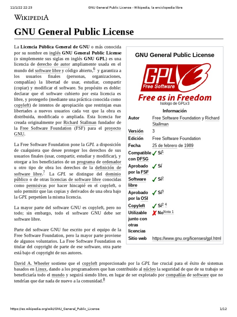 GNU General Public License - Español | PDF | Software libre ...