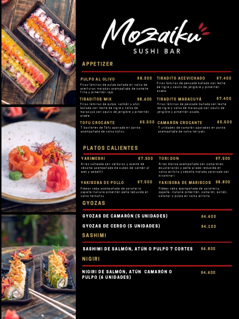 Menu Mozaiku | PDF | Cocina | Preparación de comida y bebida