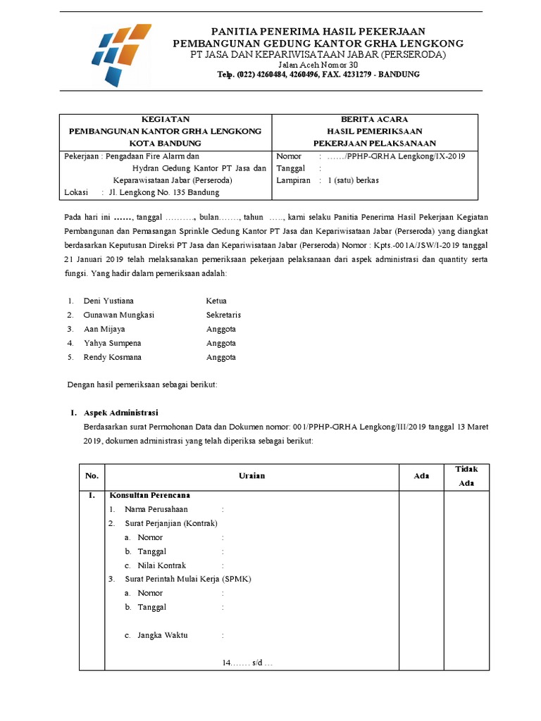 Laporan Hasil Pemeriksaan Sistem Pemadam Kebakaran dan Hydrant Gedung ...