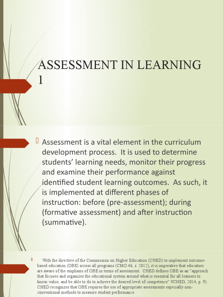 Assessment in Learning Overview | PDF | Educational Assessment | Test ...