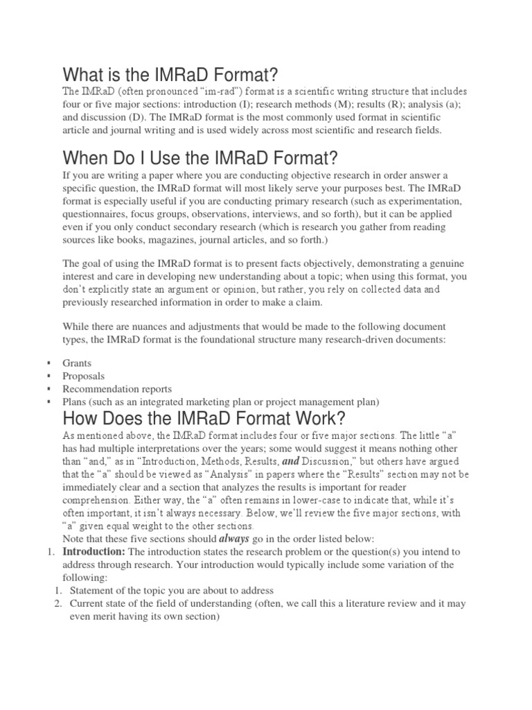 What Is The Imrad Format? | PDF | Focus Group | Methodology