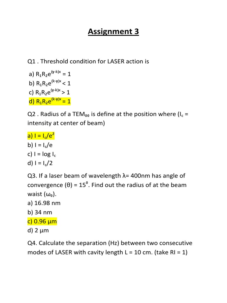 Week3 Assignment Solution | PDF | Laser | Atomic Week3 Assignment Solution | PDF | Laser | Atomic