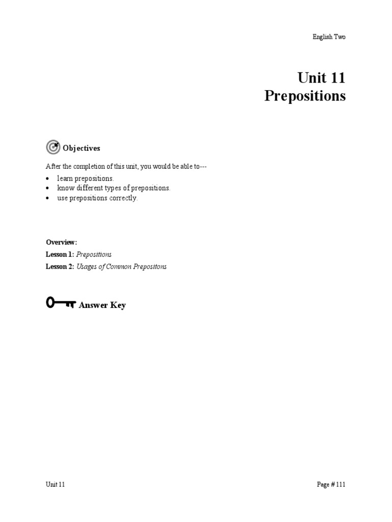 Unit 11 Prepositions: Objectives | Download Free PDF | Preposition And ...