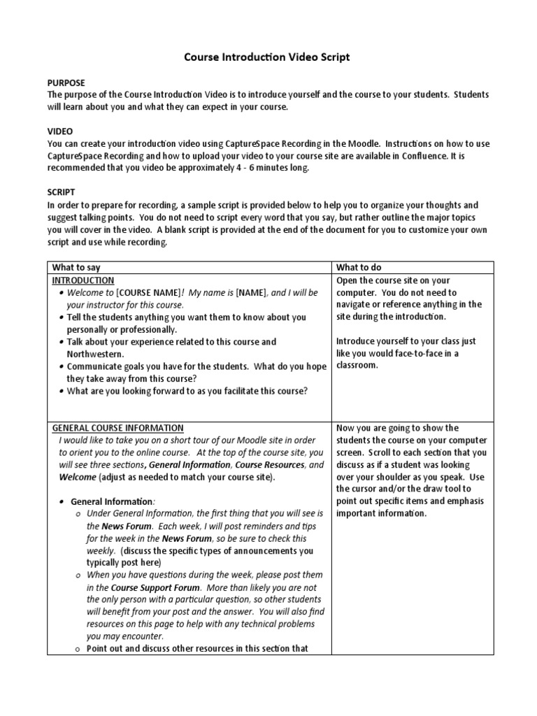 Course Introduction Video Script | Download Free PDF | Internet Forum ...