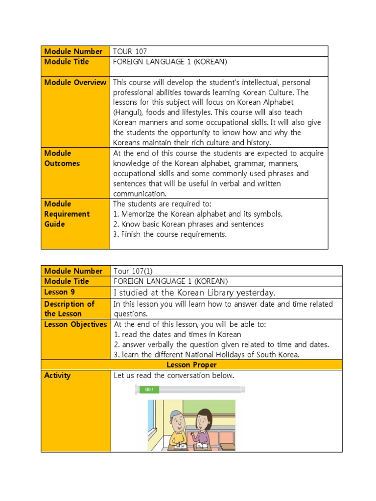 Lnu Module Korean Class 3tour 107 1 | PDF | Korean Language | Language ...