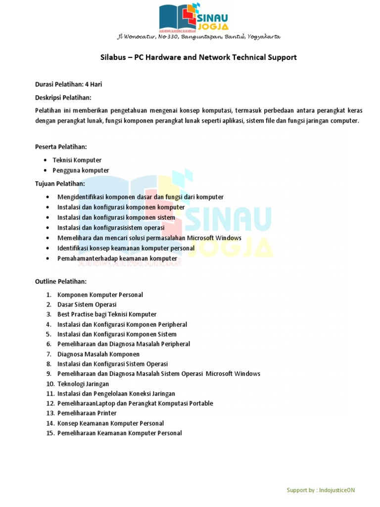 Silabus - PC Hardware and Network Technical Support | PDF | Bisnis | Komputer