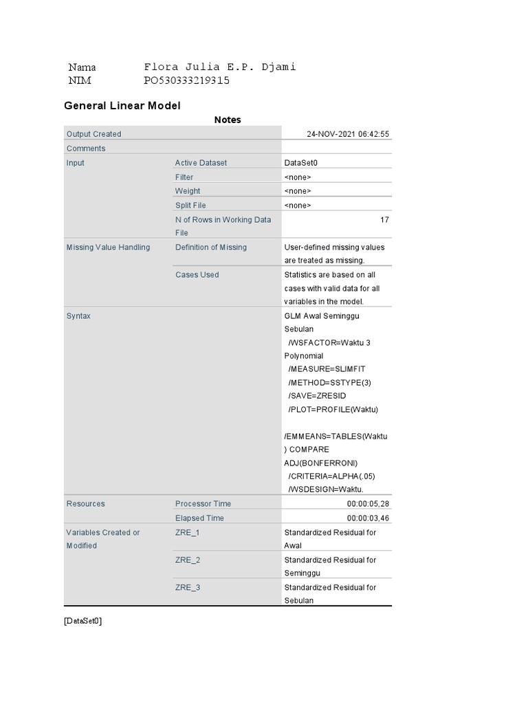General Linear Model: Nama Flora Julia E.P. Djami NIM PO530333219315 ...