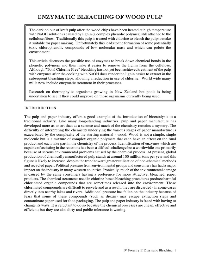 Enzymatic Bleaching of Wood Pulp | PDF | Pulp (Paper) | Paper