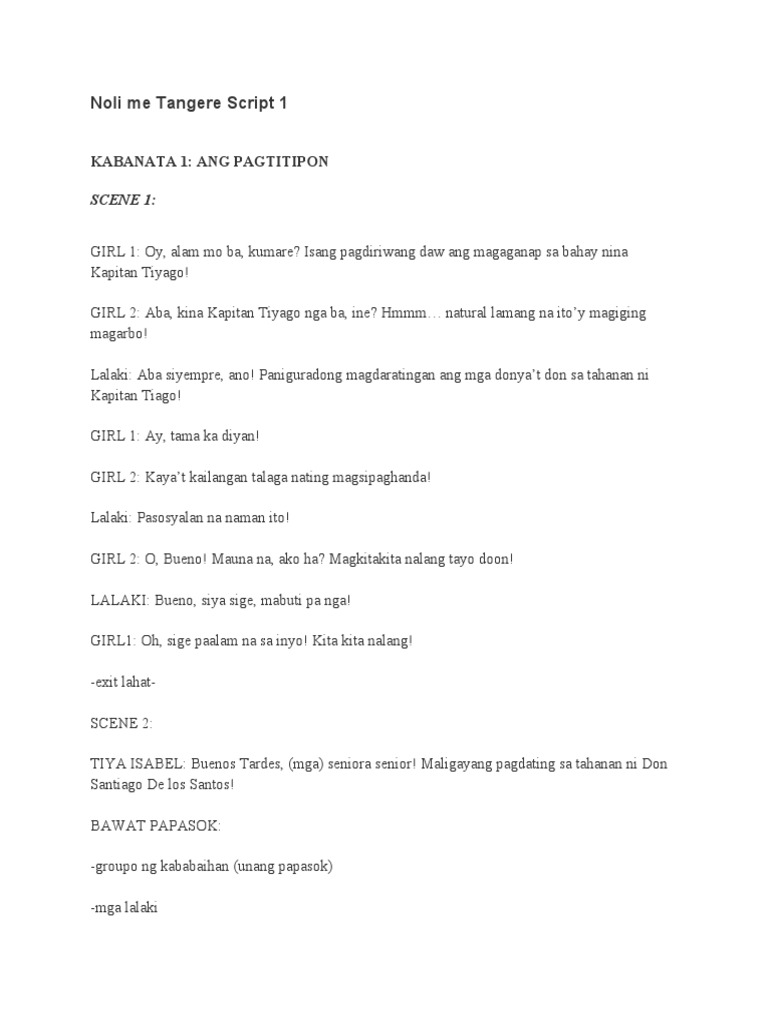 Noli Me Tangere Script 1 | PDF
