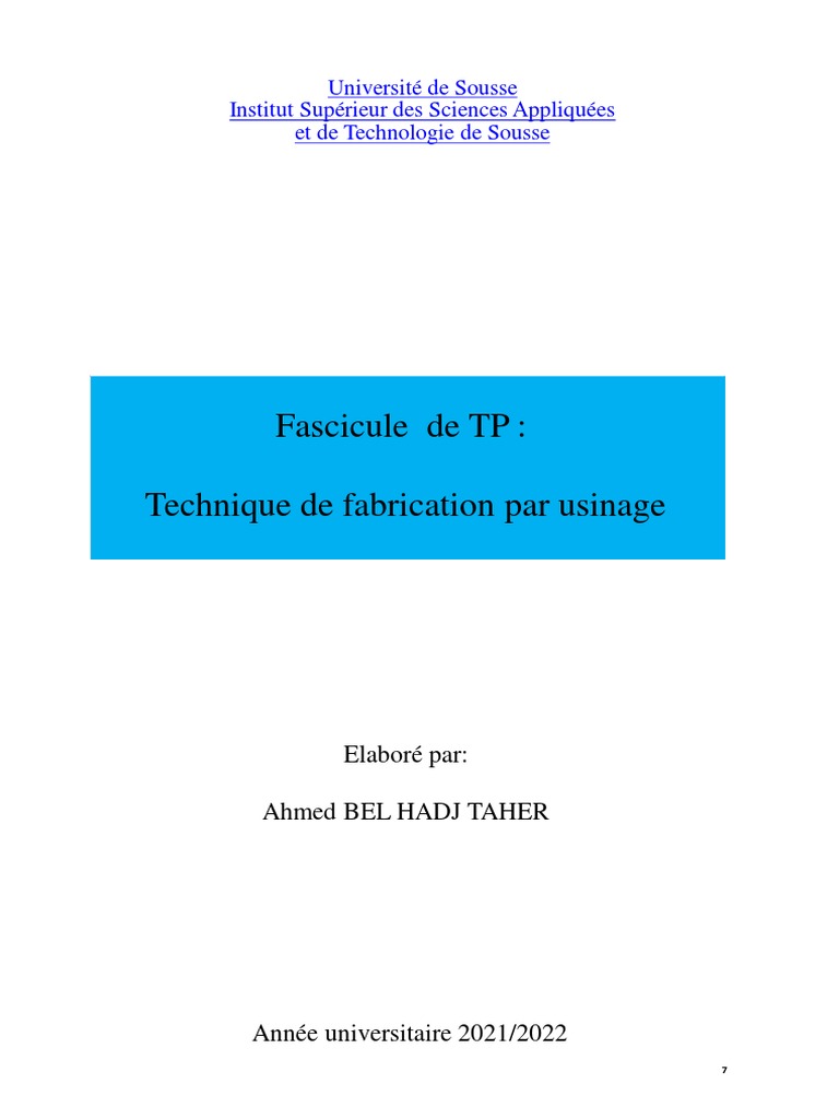 Fascicule TP Usinage 1 | PDF | Usinage | Connaissance procédurale