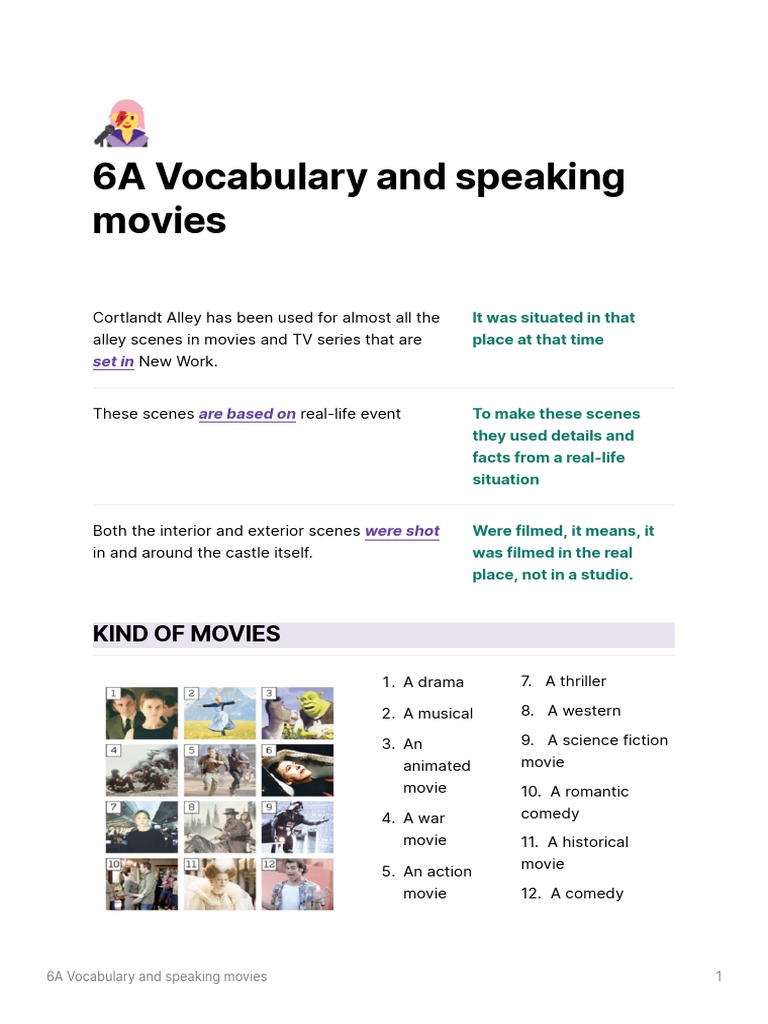 6A - Vocabulary and Speaking Movies | PDF