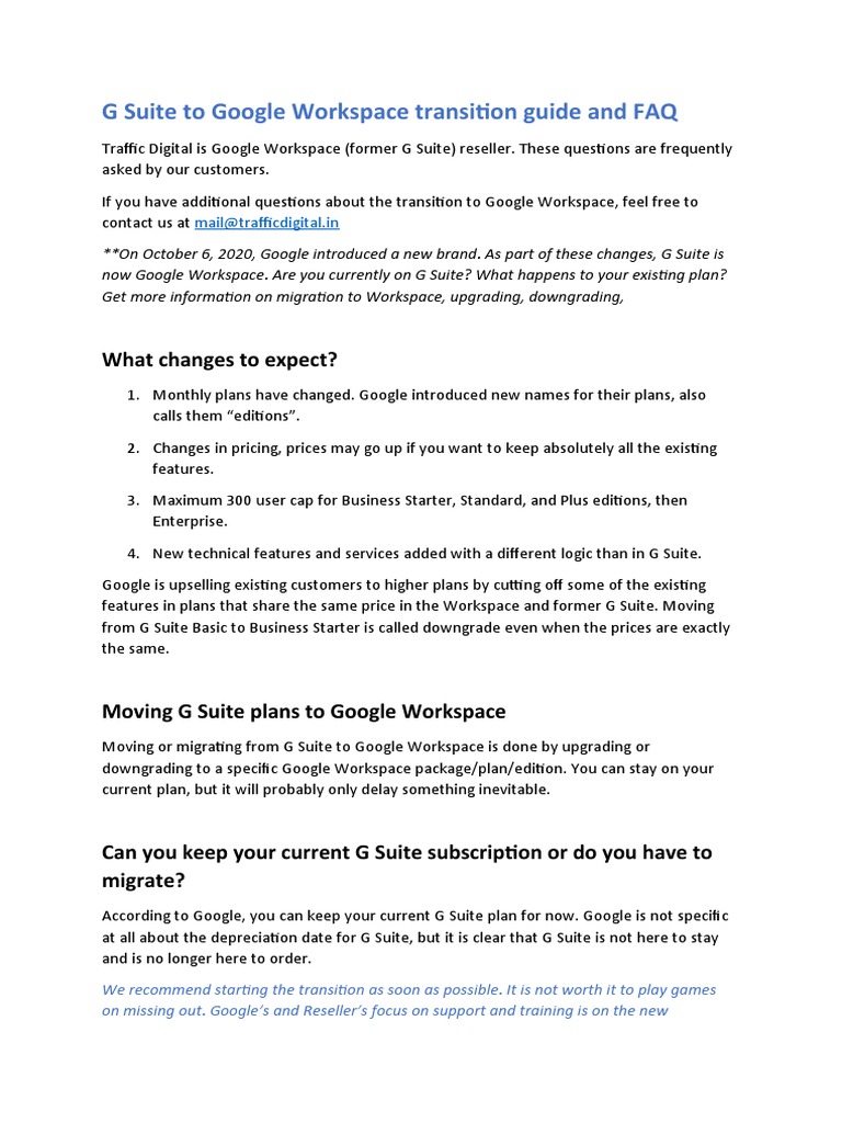 G Suite To Google Workspace Transition Guide and FAQ | PDF | Mobile ...