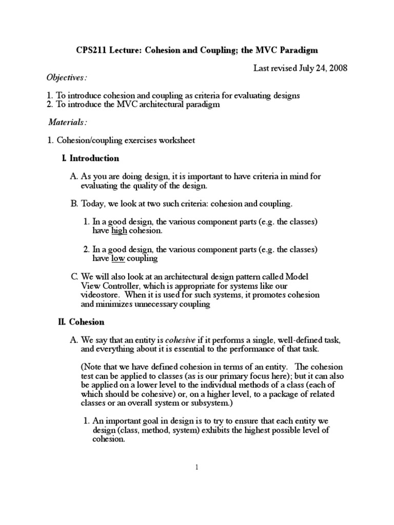 Cohesion, Coupling, MVC | PDF | Method (Computer Programming) | Class ...