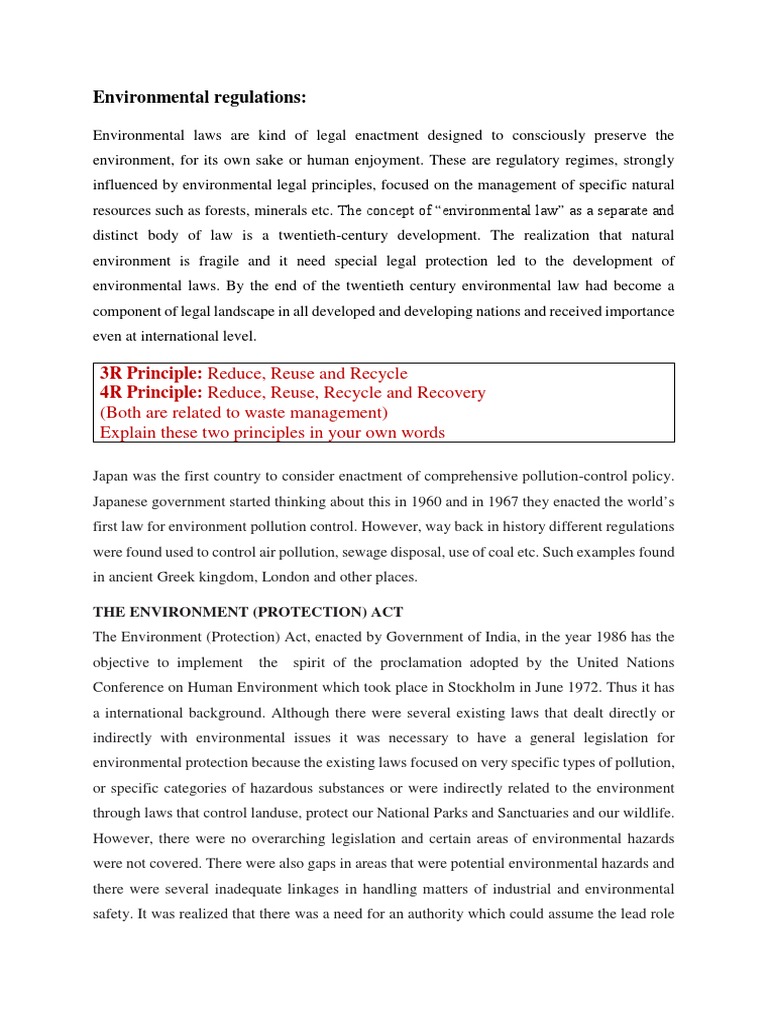 Environmental Regulations:: 3R Principle: Reduce, Reuse and Recycle 4R ...