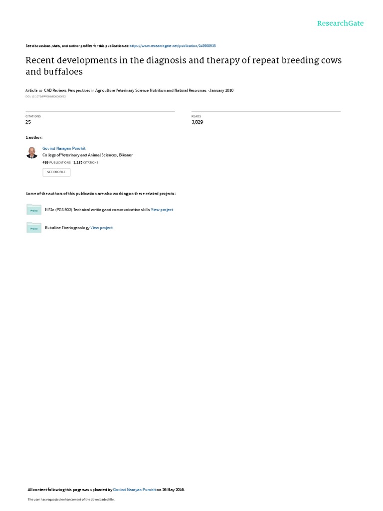 Repeat Breeding Diagnosis | PDF | Cattle | Medical Specialties