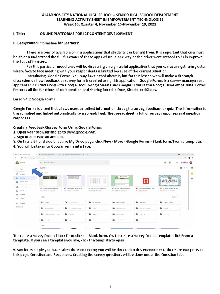 Activity Sheet in Emptech 1q Week10 Lesson 4.2 Google Forms | PDF | Computing | World Wide Web