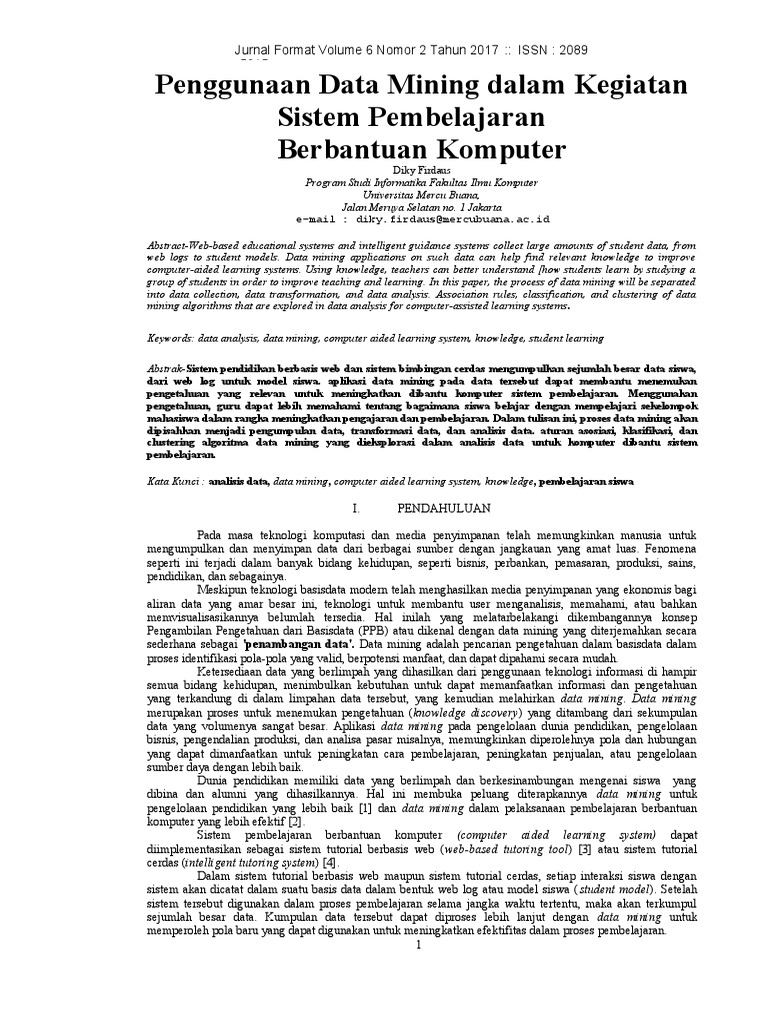 Penggunaan Data Mining Dalam Kegiatan Sistem Pembelajaran Berbantuan ...