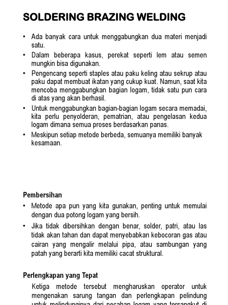 Perbandingan Penyolderan, Pematrian, dan Pengelasan | PDF | Teknologi ...