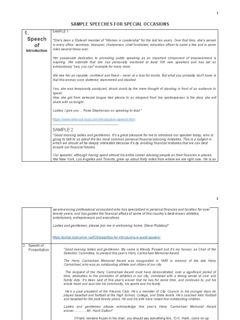 Special Occasion Speech Samples | PDF | Diana