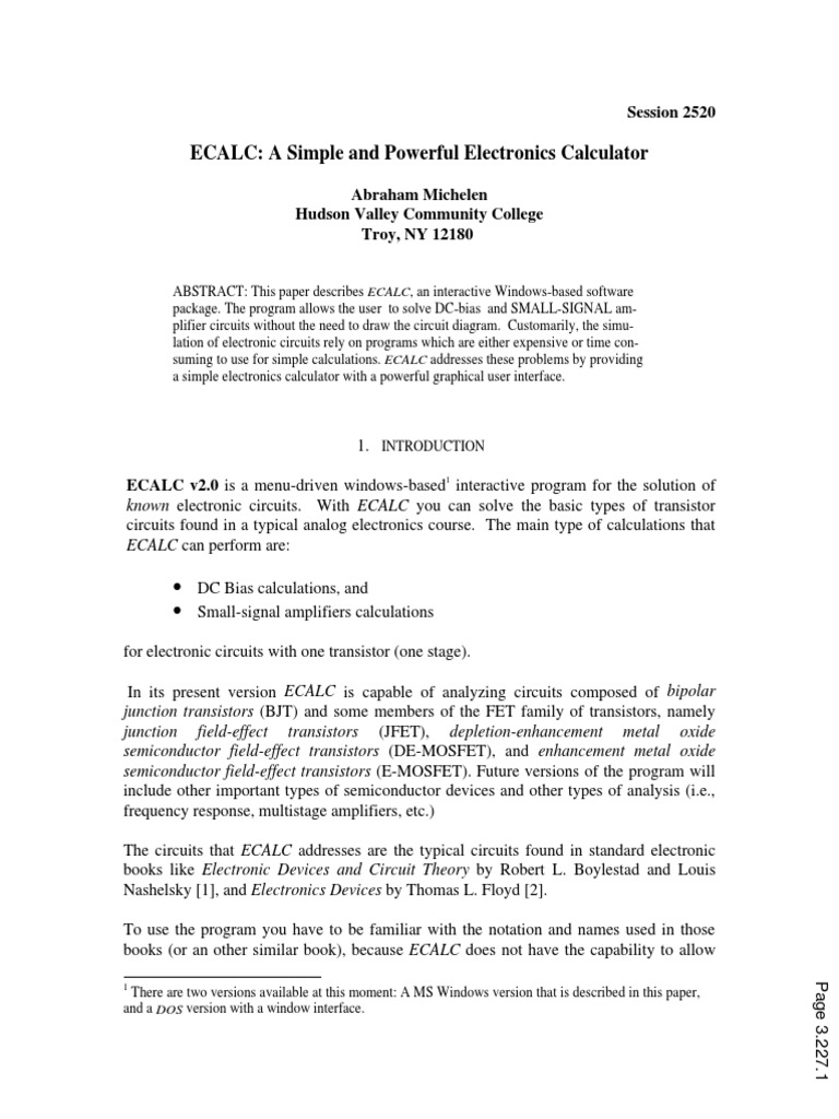 Ecalc A Simple and Powerful Electronics Calculator | PDF | Field Effect ...