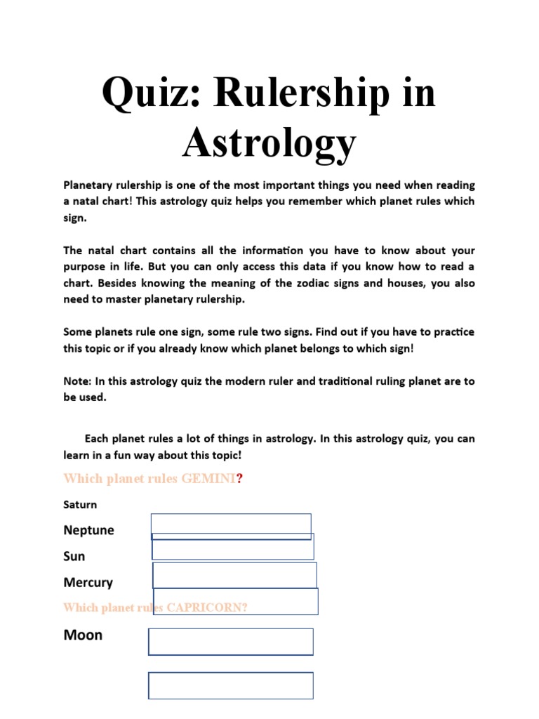 Quiz Astrology Signs and Planetary Rulership | PDF
