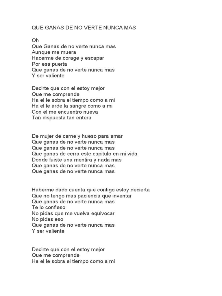 LETRA DE Que Ganas de No Verte Nunca Mas | PDF