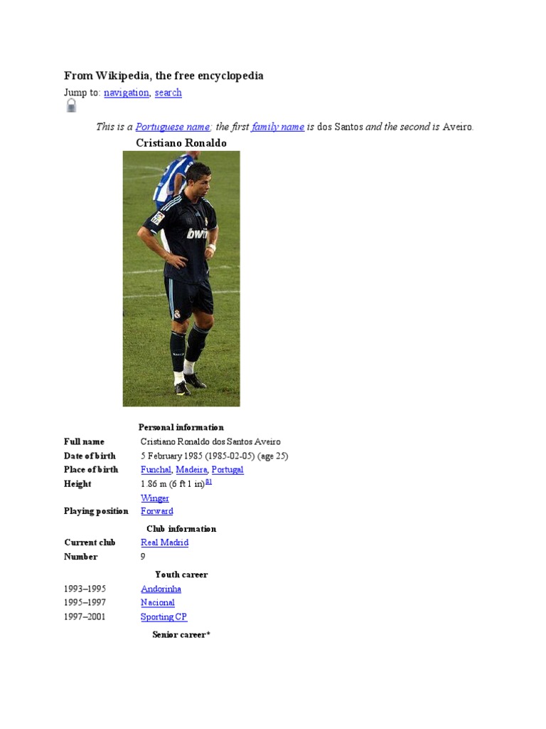 From Wikipedia, The Free Encyclopedia: Cristiano Ronaldo | PDF | Real ...