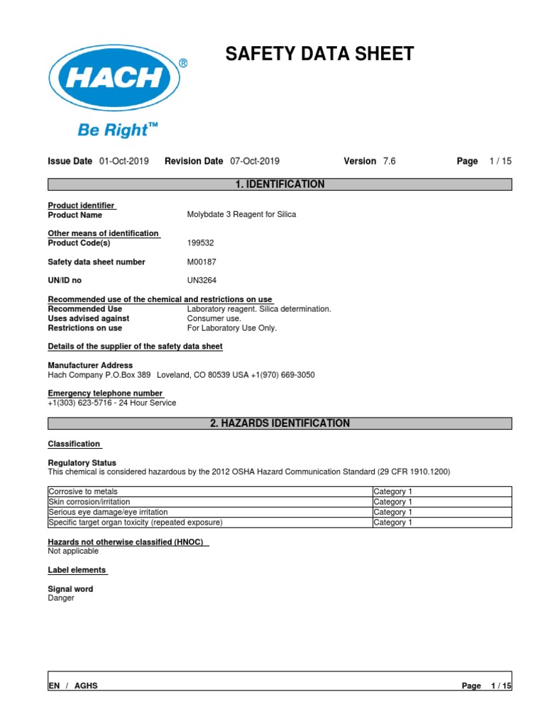 Safety Data Sheet: 1. Identification | PDF | Toxicity | Superfund