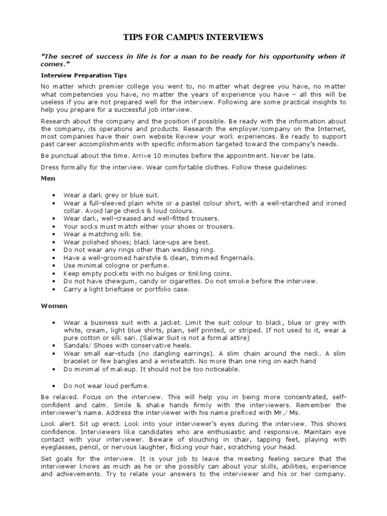Essential Tips for Campus Interviews | PDF | Suit (Clothing) | Fashion
