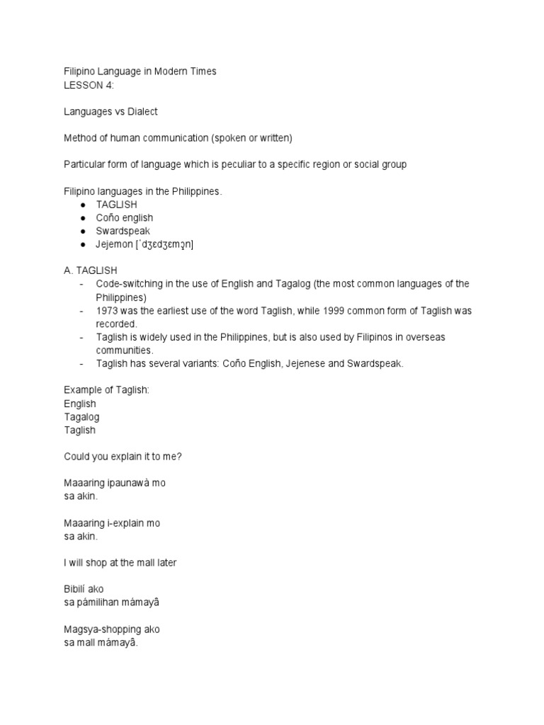 Filipino Language in Modern | PDF | English Language | Cognition