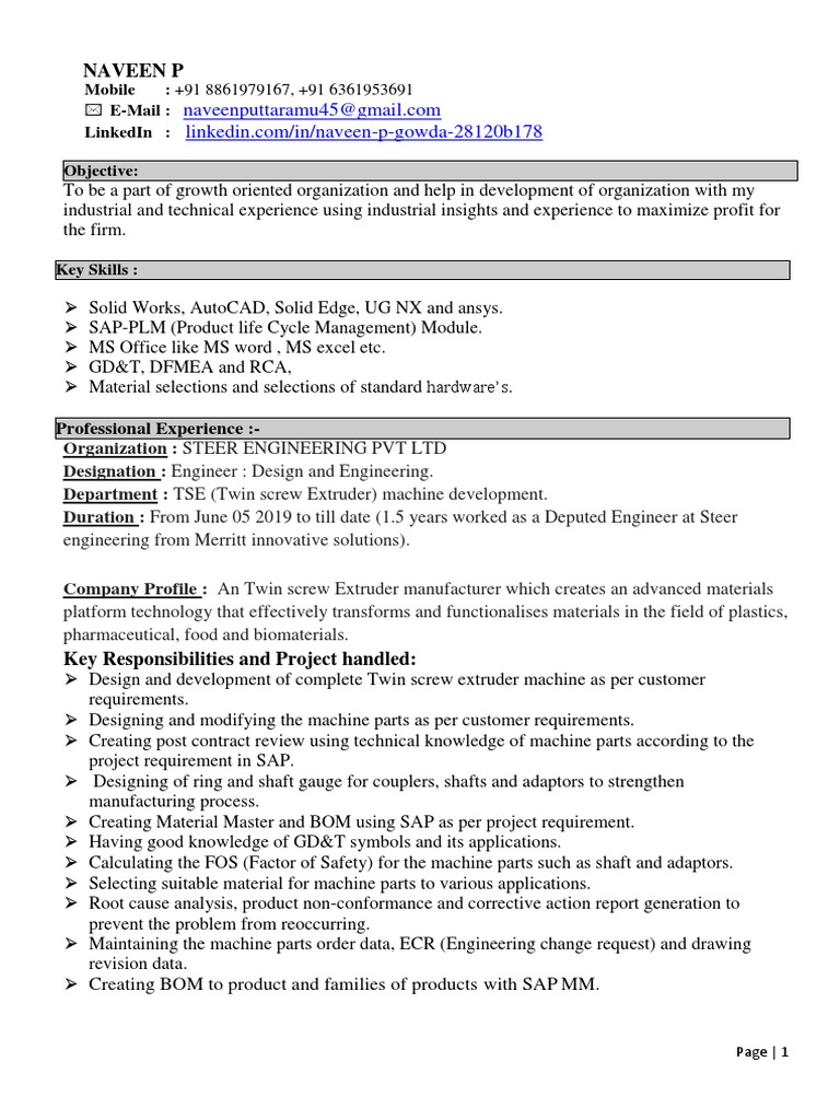 Naveen P: Linkedin: Objective | PDF | Engineering | Machines