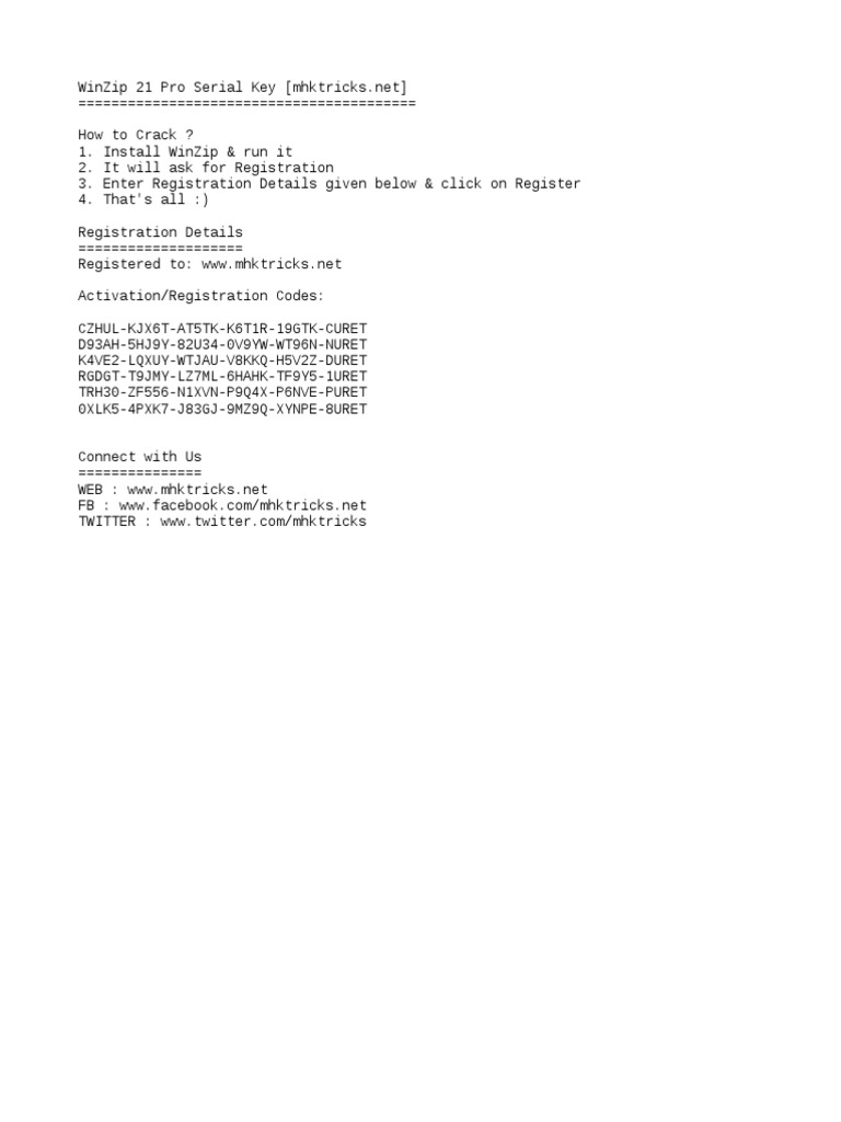 WinZip Pro 21 Serial Keys | PDF