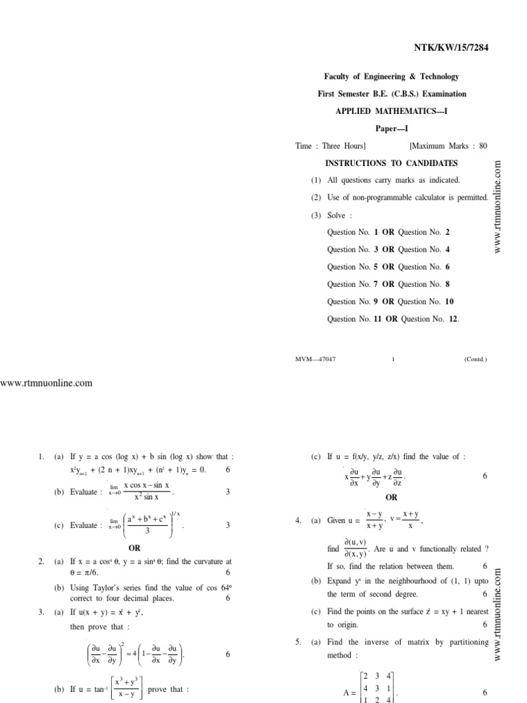 Be 1 Sem Applied Mathematics 1 2015 | PDF | Theoretical Physics ...