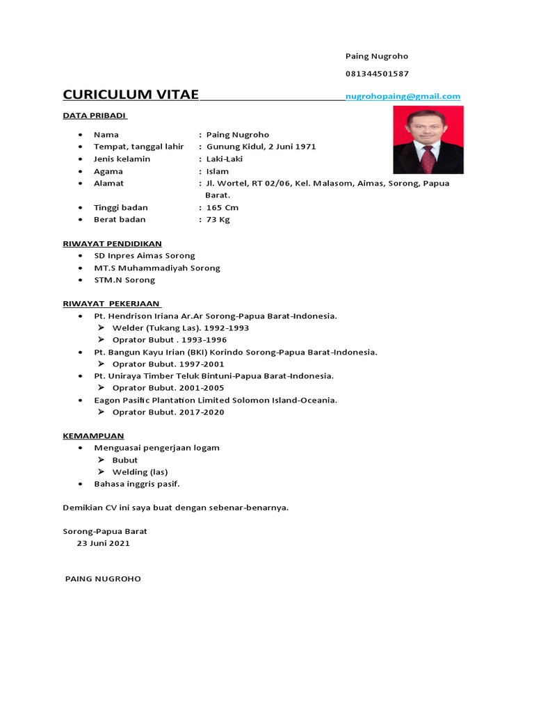 Curriculum Vitae Pak Paing | PDF