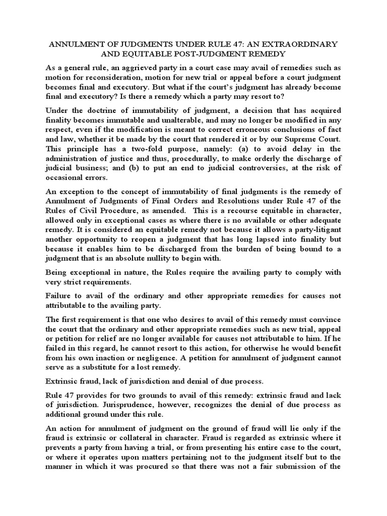 Rule 47 | PDF | Judgment (Law) | Legal Remedy