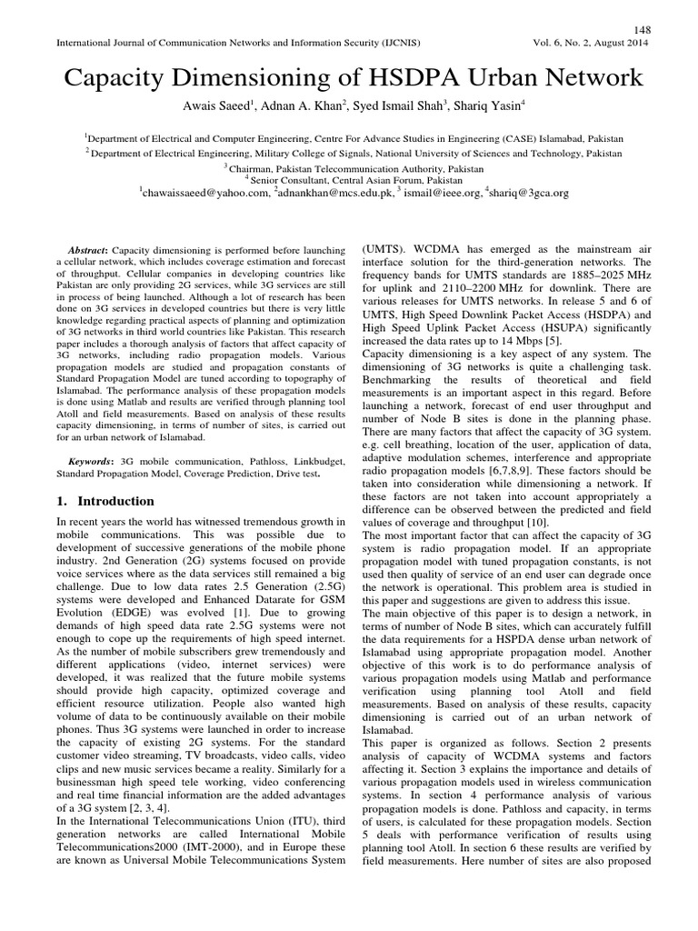 Capacity Dimensioning Of Hsdpa Urban Network Pdf High Speed Packet Access Radio Propagation